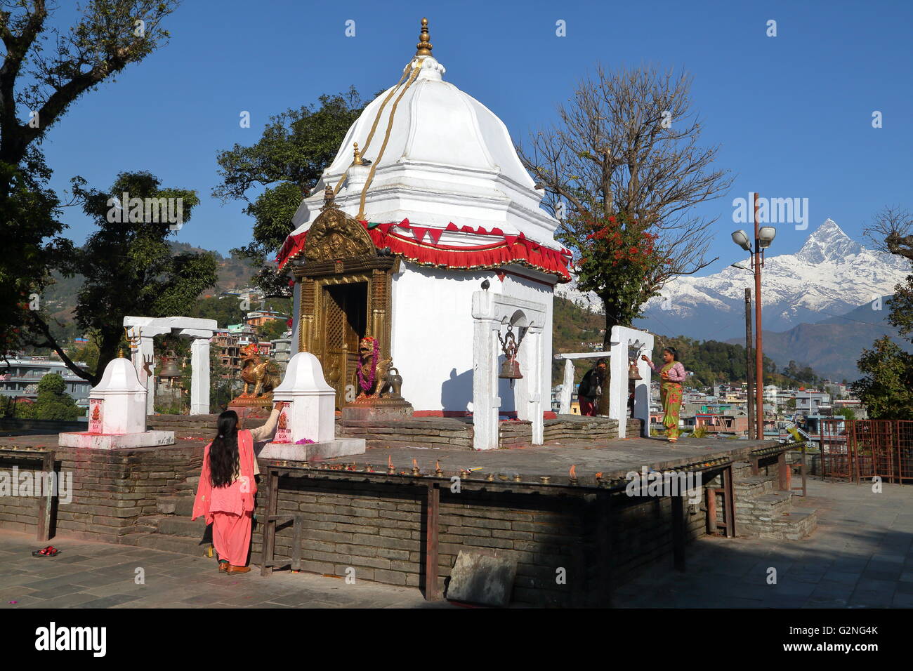 Bindhya Basini Temple in Pokhara, Nepal, the Himalaya mountains with ...