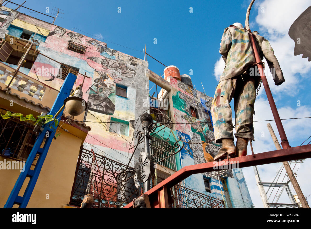 A view of the artwork in Hamel's Alley in Havana, Cuba using scrap ...