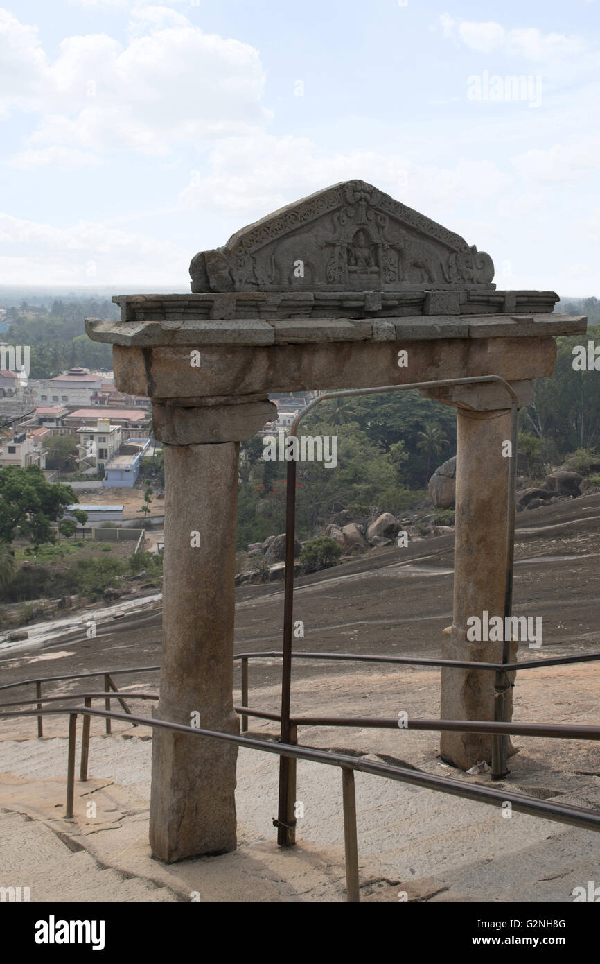 Gateway and rock cut steps leading to the Gomateshwara temple ...