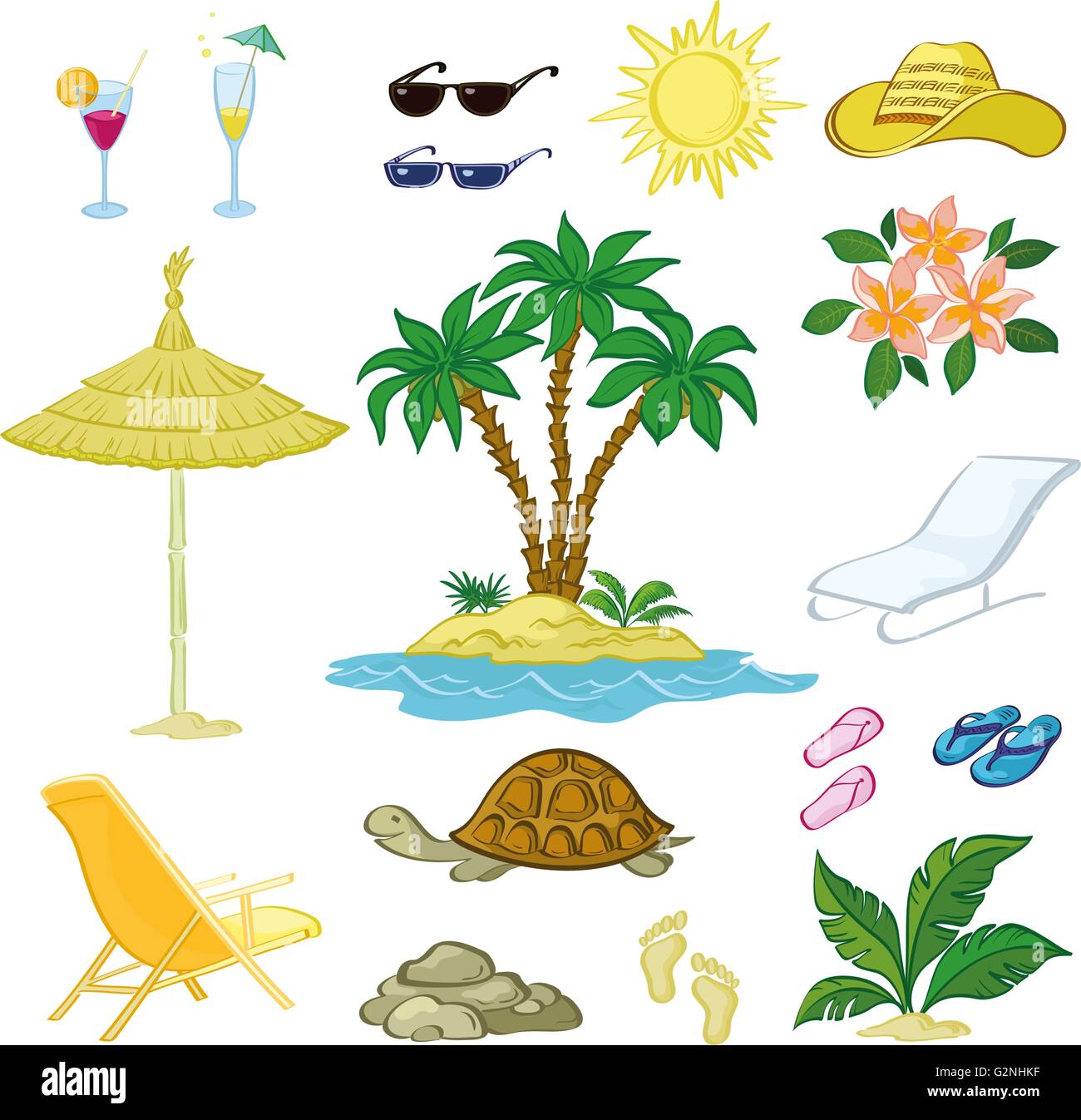 Exotic Set, Palm, Flowers and Beach Objects Stock Vector Image & Art ...