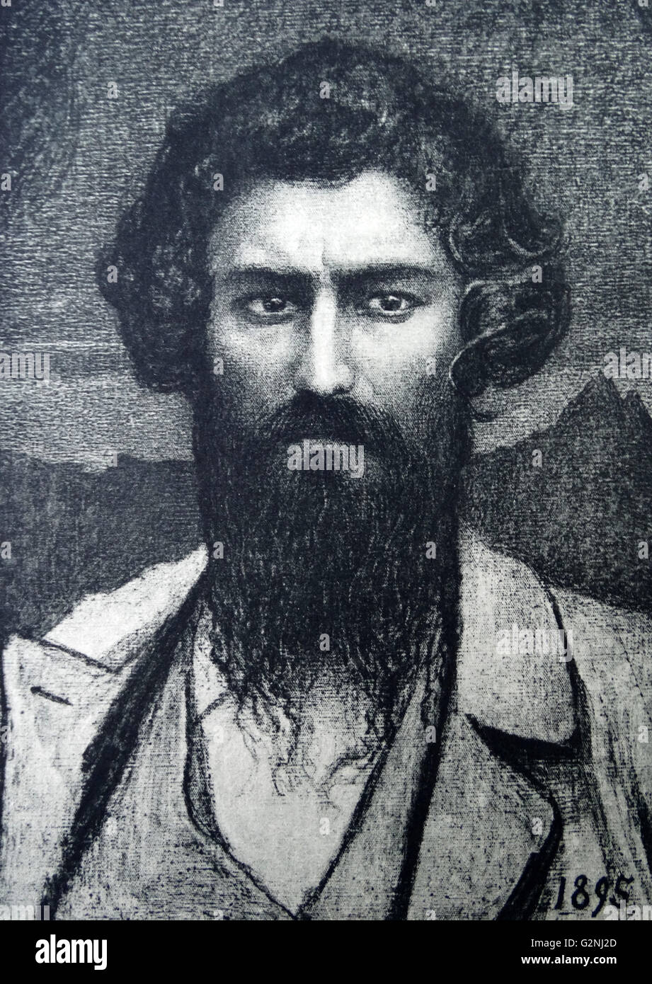 Self-portrait, drawing by Giovanni Segatini (1858-1899) Italian painter ...