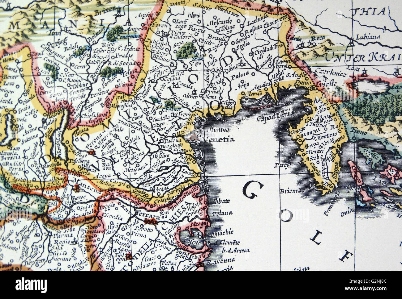 Venetia and Venice (detail) from a map of Italy 1631, by Johannes Blaeu ...