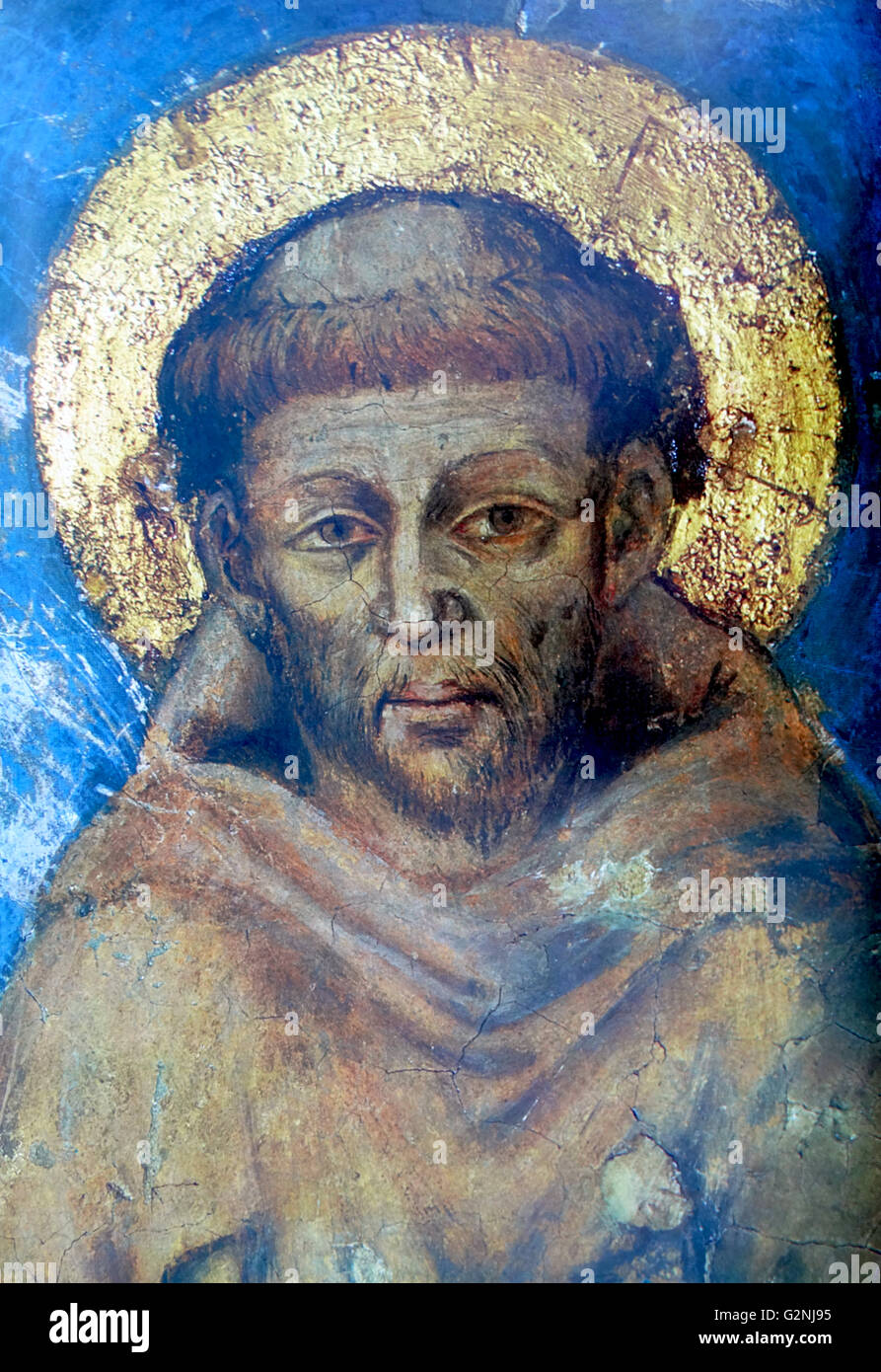 Fresco of St Francis. Also known as Francis of Assisi, an Italian ...