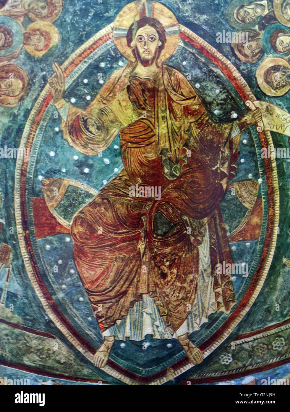 Fresco of Christ enthroned on the great apse of Cluniac grange of Berze ...