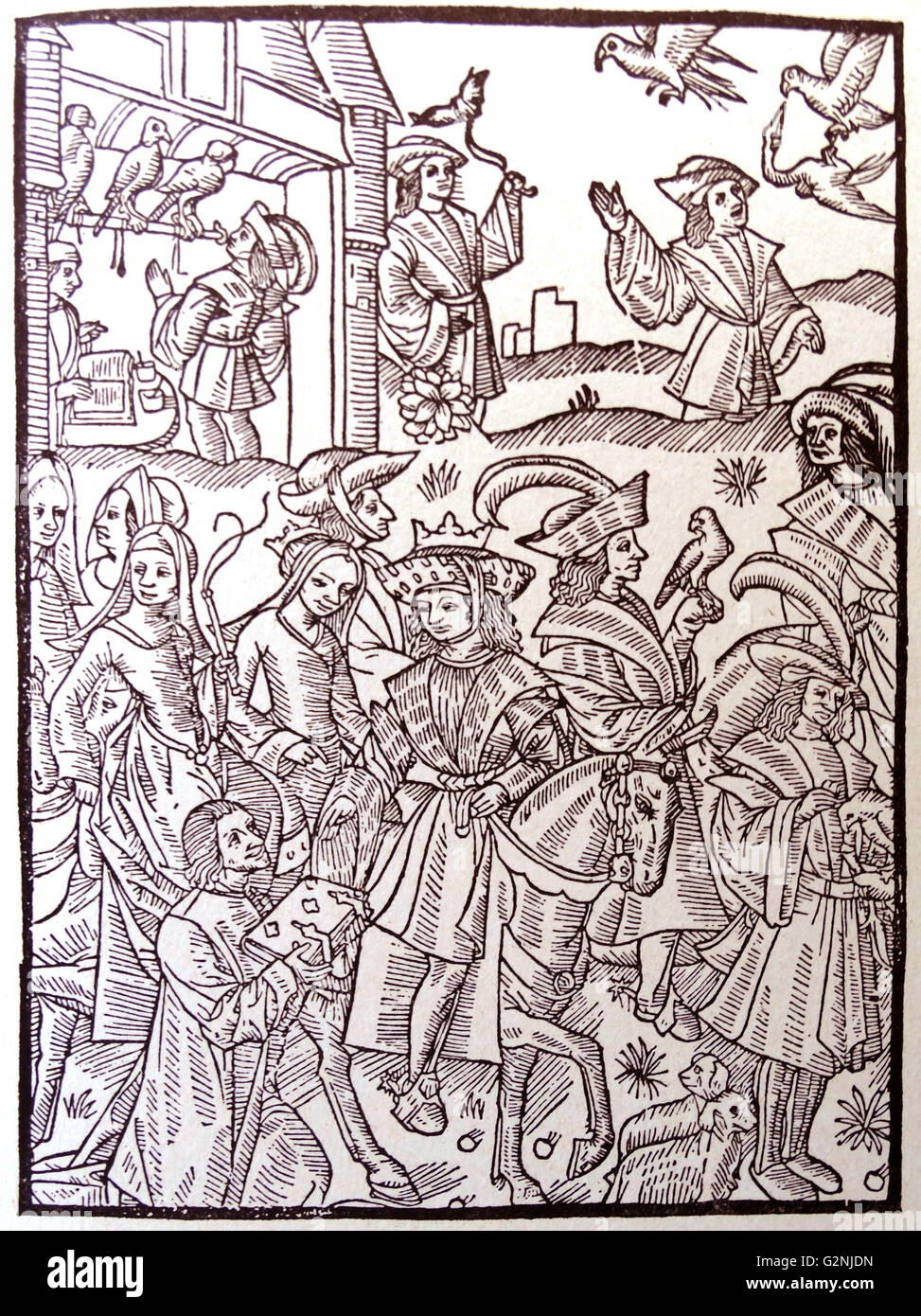 Line drawing of a King going Hawking from the frontispiece of a work on ...