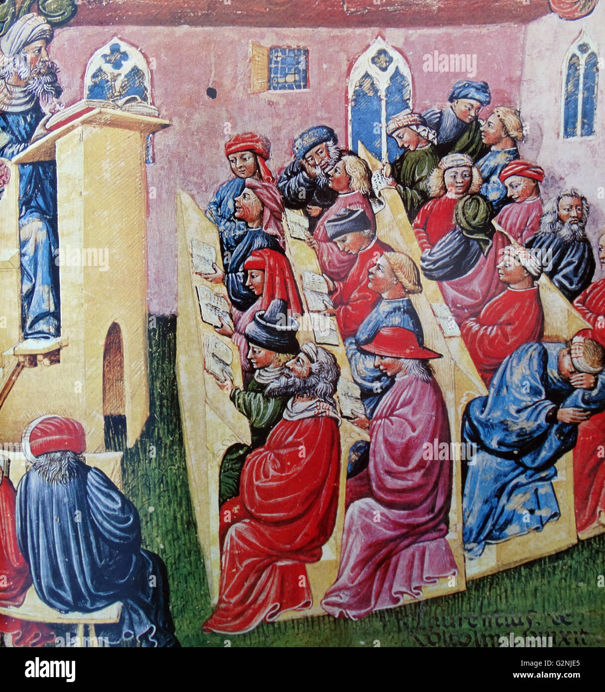 Fresco of a German University Classroom depicting a lecture with both ...