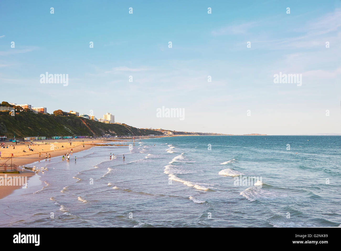 Shoreline at the sea in the uk, people on the beach, aerial view Stock ...