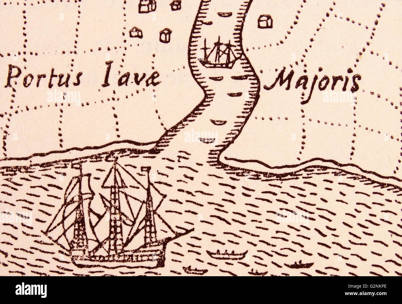 The Golden Hind at Java. From the chart of Drake's Voyages Stock Photo ...