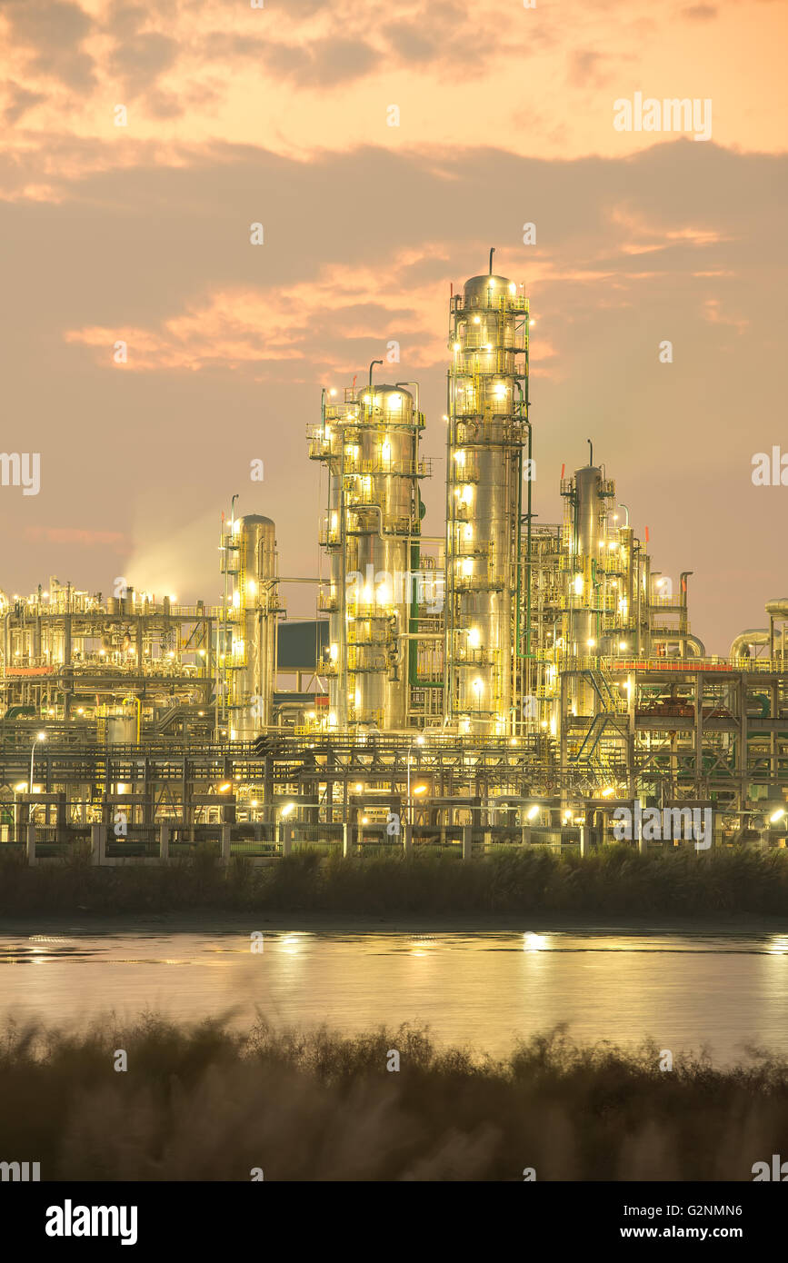 Refinery industrial plant with Industry boiler at night Stock Photo - Alamy