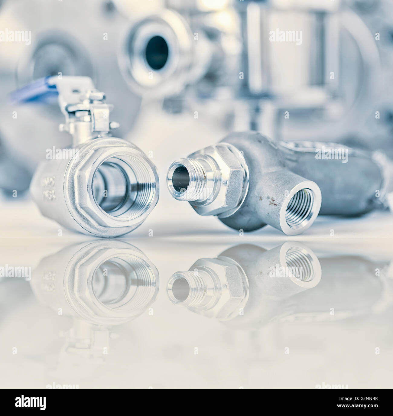 Fittings and ball valve with selective focus on thread fittings Stock ...