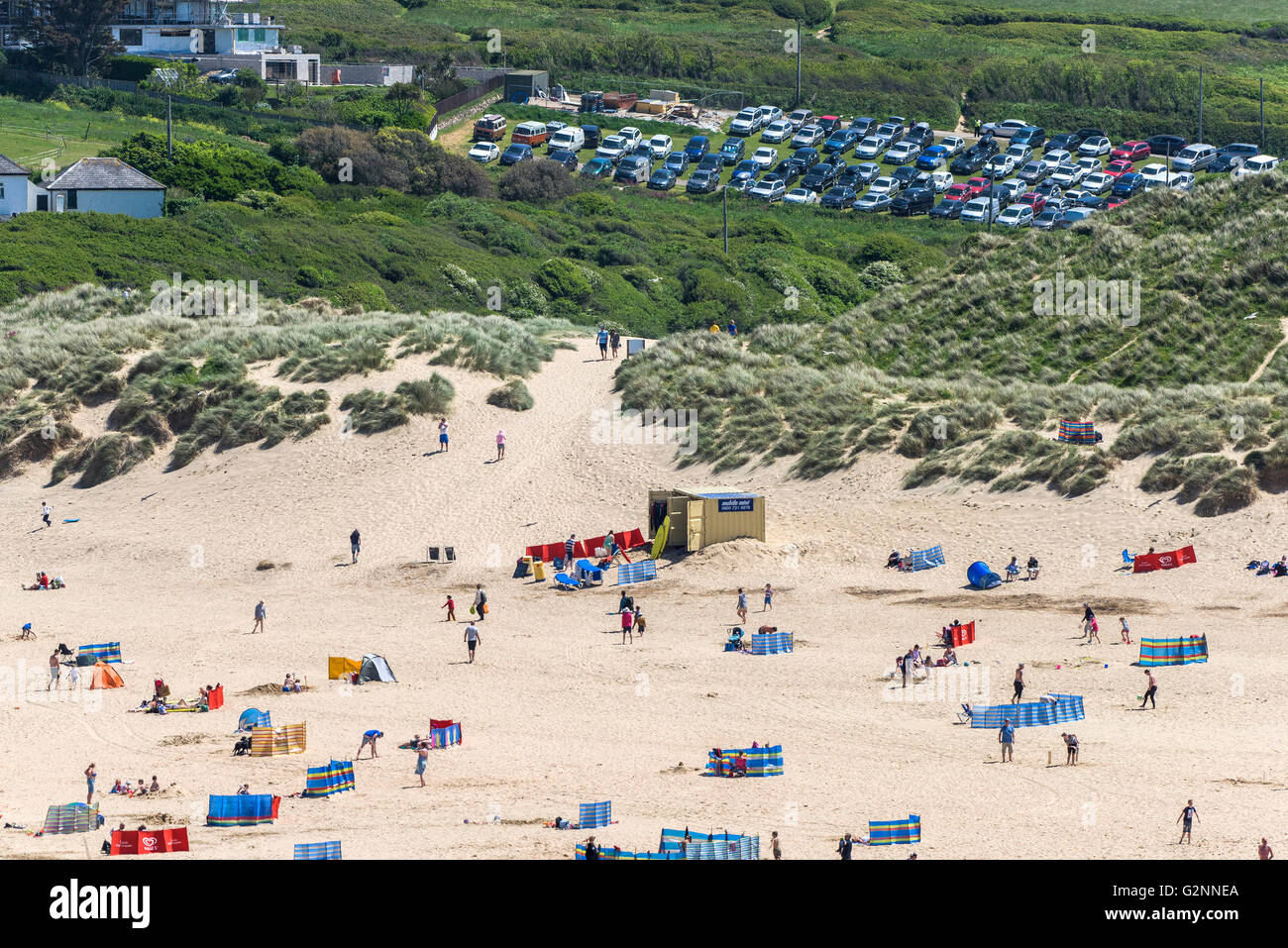 Sunny weather over Crantock Beach seen from East Pentire Headland in ...