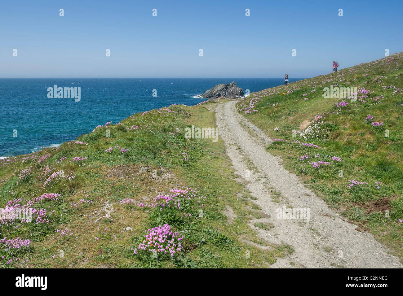 Sunny weather over East Pentire Headland in Newquay, Cornwall Stock ...