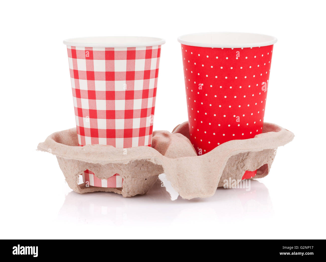 Two paper cups with takeaway drinks. Isolated on white background Stock ...