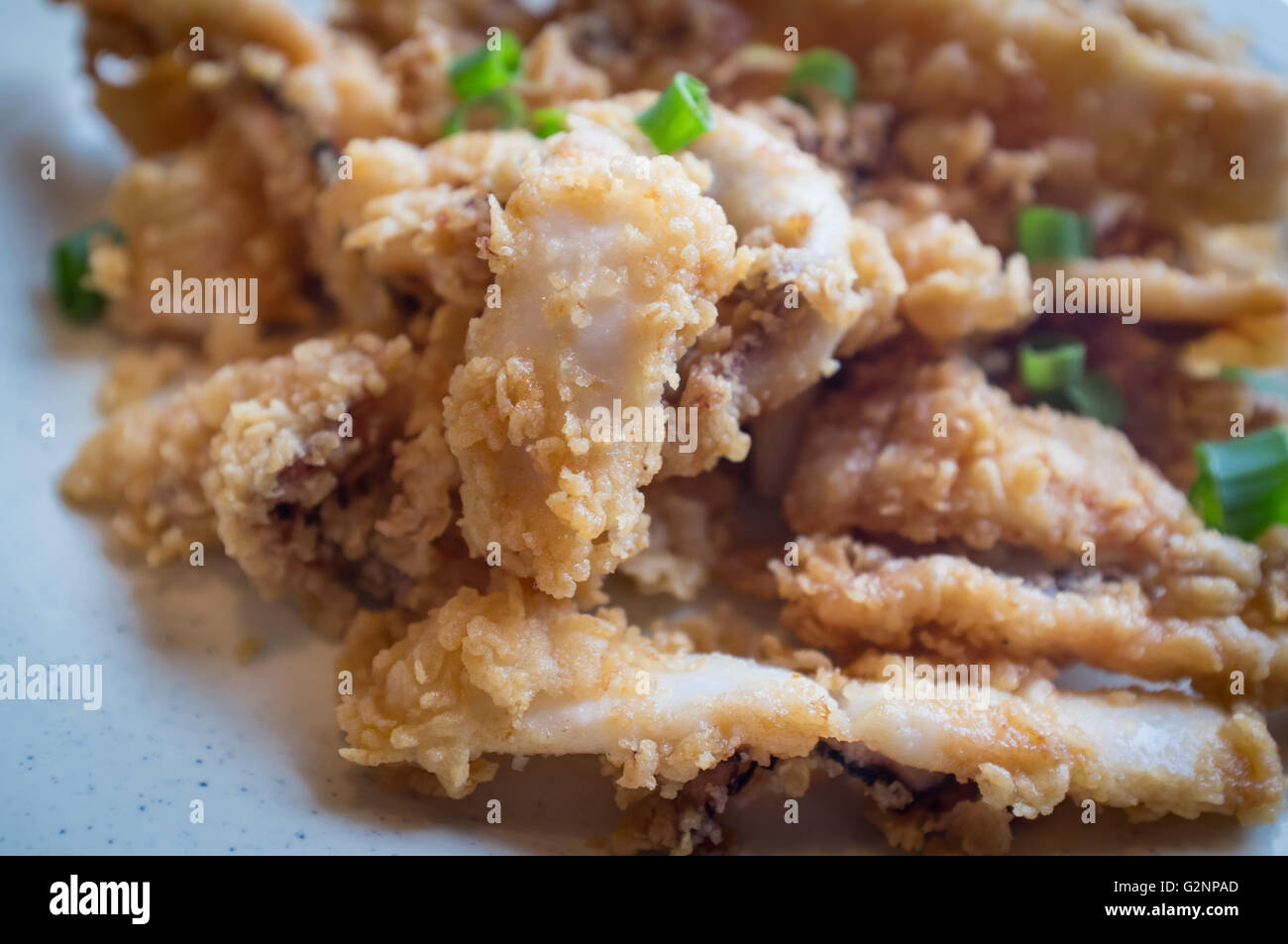 Plate of crispy calamari rings appetizer on green marble table Stock ...