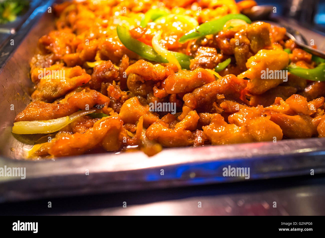 Chinese food buffet self service Teriyaki chicken with green bell ...