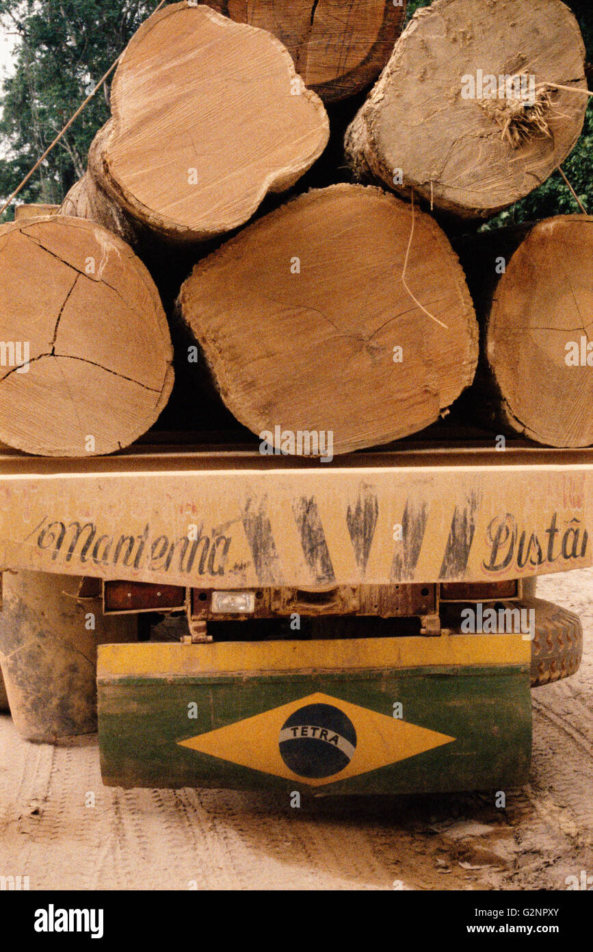 Timber truck with timber for EEC, nr Paragominas, Para, Brazil, South ...