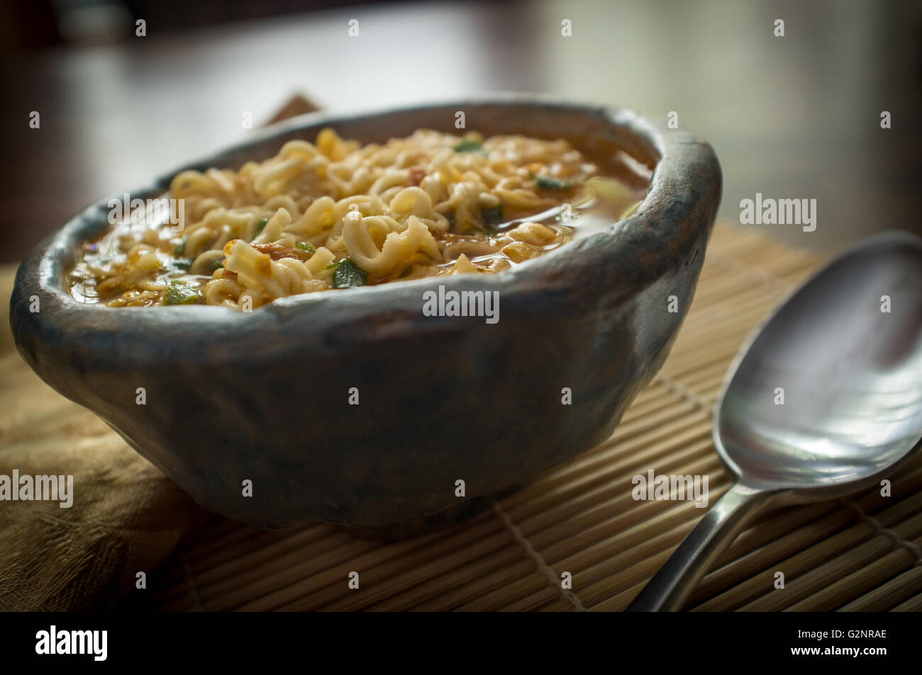 Simple Korean spicy ramen noodles in red broth Stock Photo - Alamy