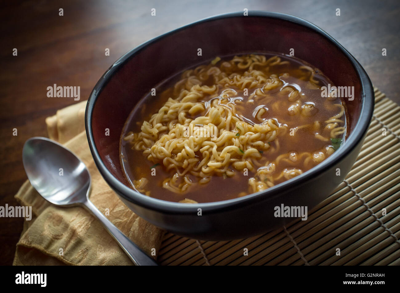 Simple Korean spicy ramen noodles in red broth Stock Photo - Alamy