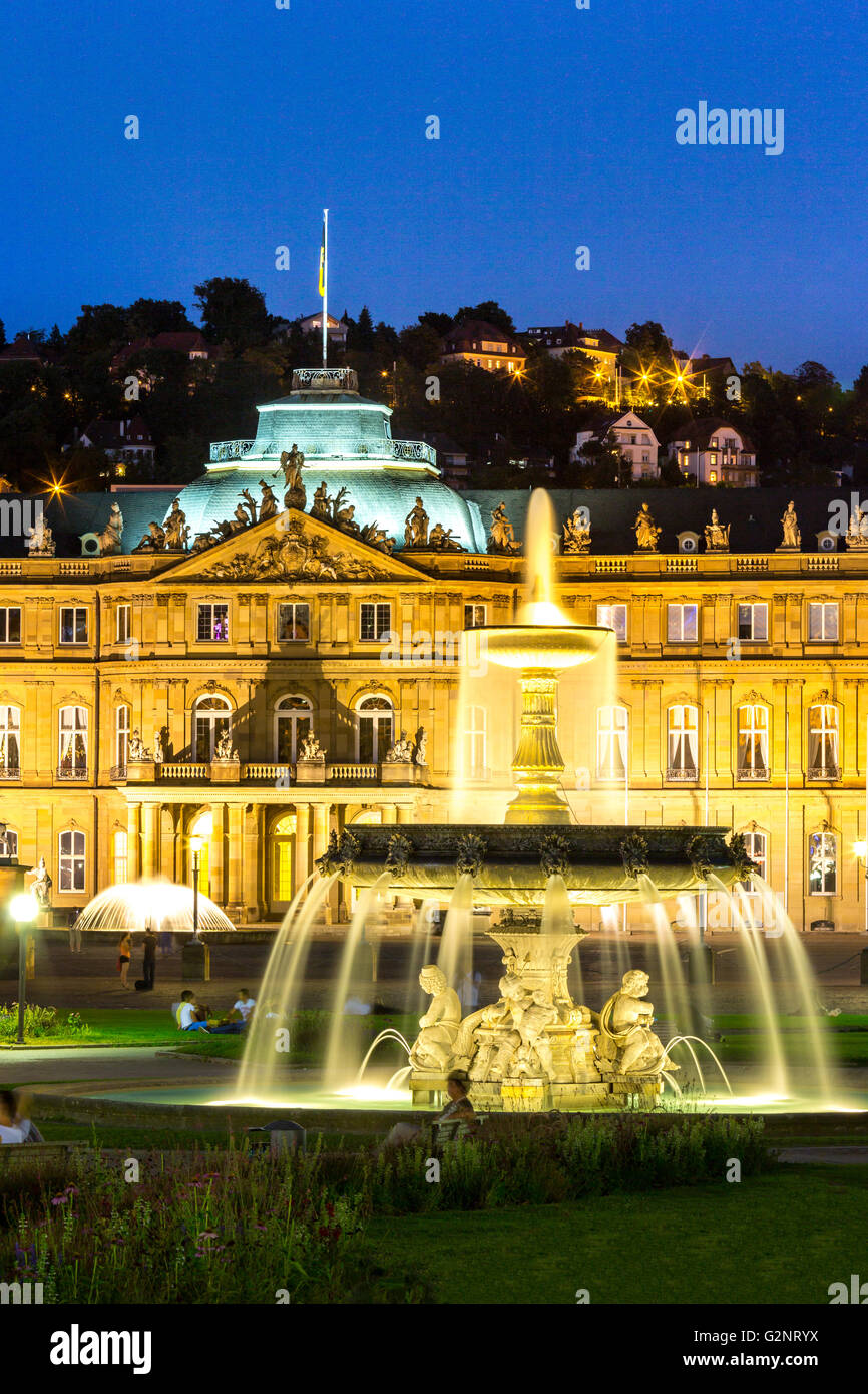 Fountain at neues Schloss New palace in Stuttgart city center, Germany ...