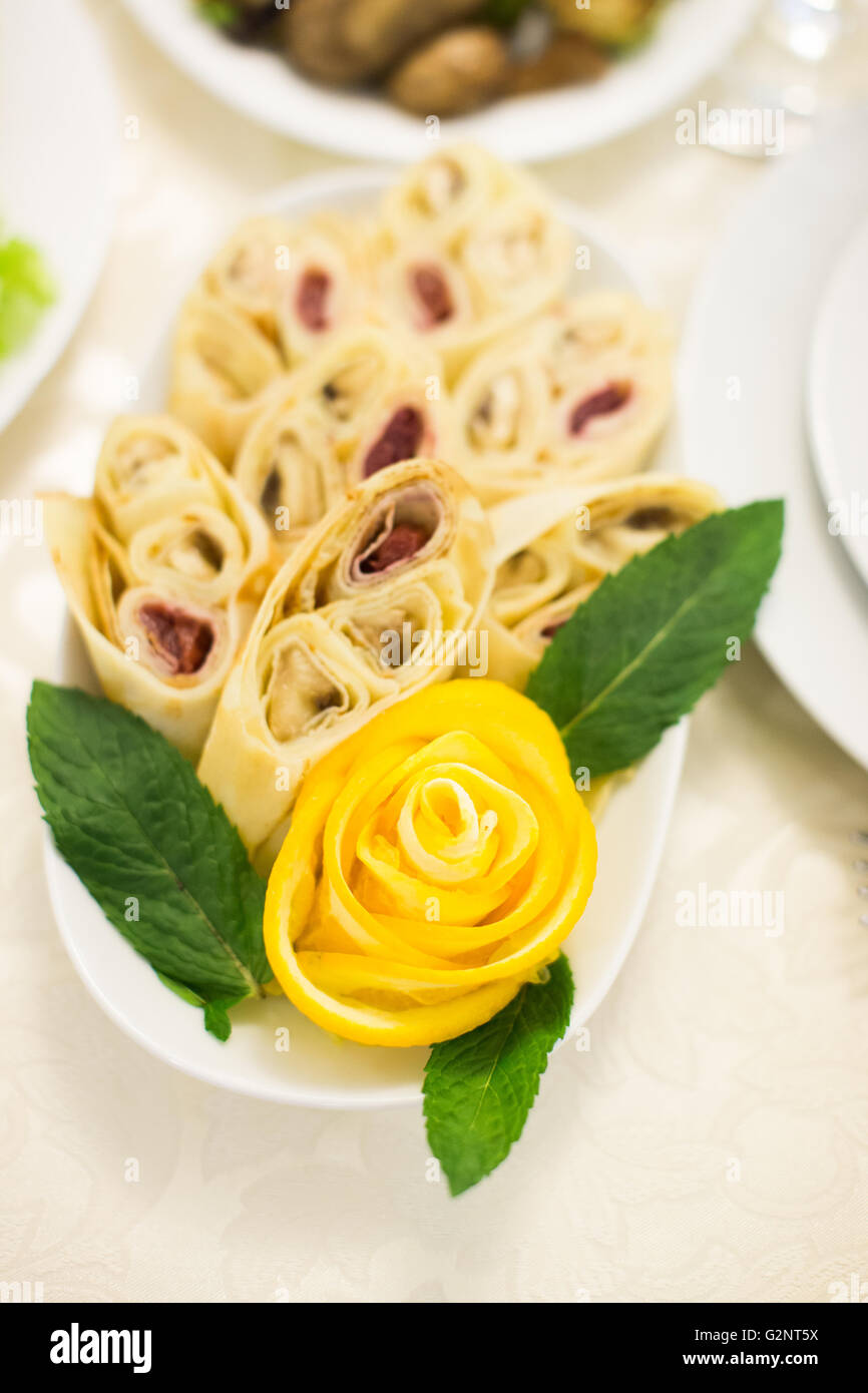 Cattering. Table full of food at a restaurant. Appetizer Stock Photo ...