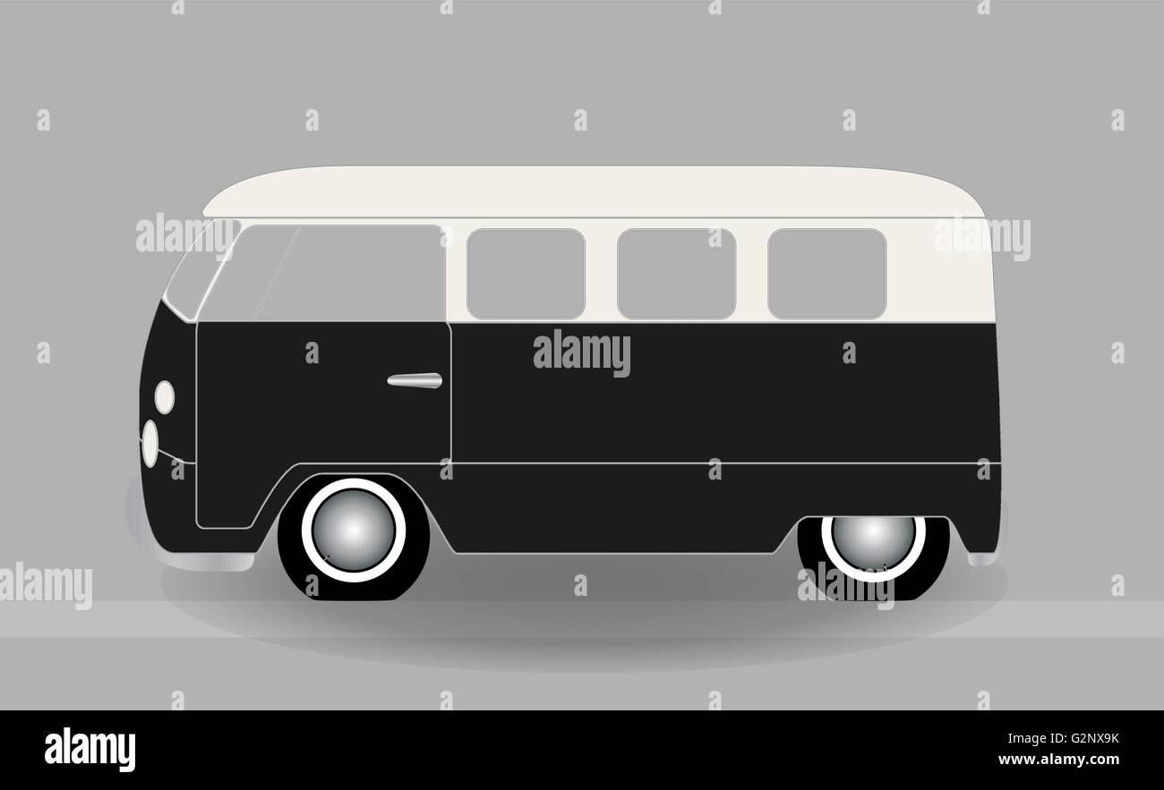 Cartoon cheerful minibus, which travels on the road. Vector Illu Stock ...