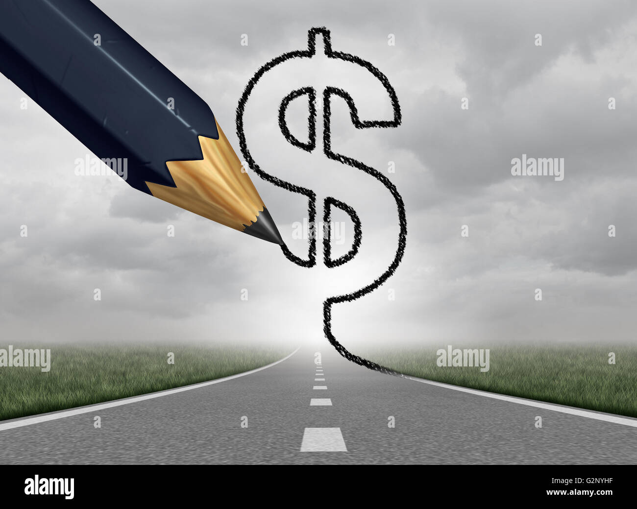 Business profit and wealth path as a money road to fortune with a black ...