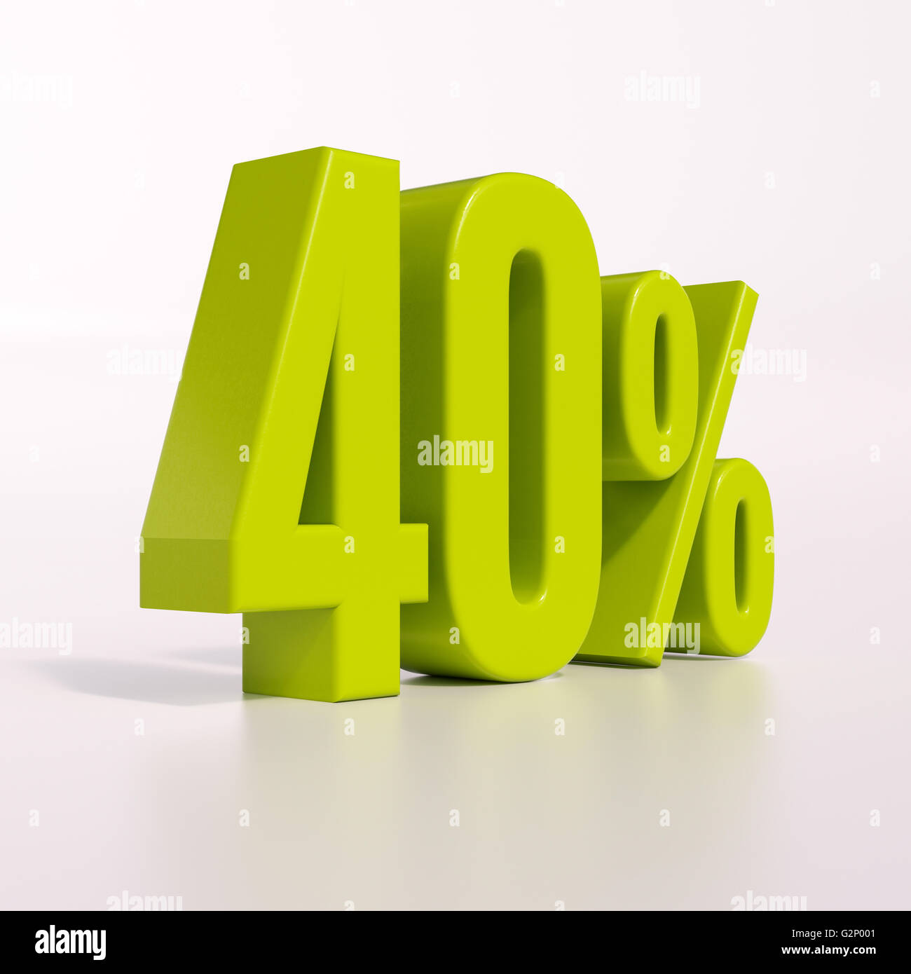 3d render: green 40 percent, percentage discount sign on white, 40 ...
