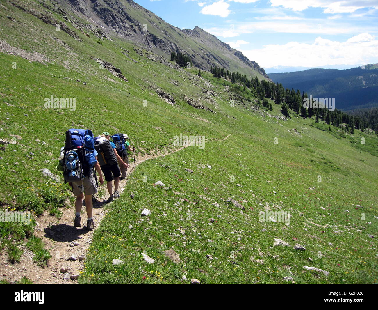 Backpackers on a trail Stock Photo - Alamy