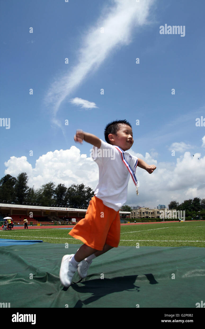 boy children child jump sky cloud daytime sun sport happy Medals win ...