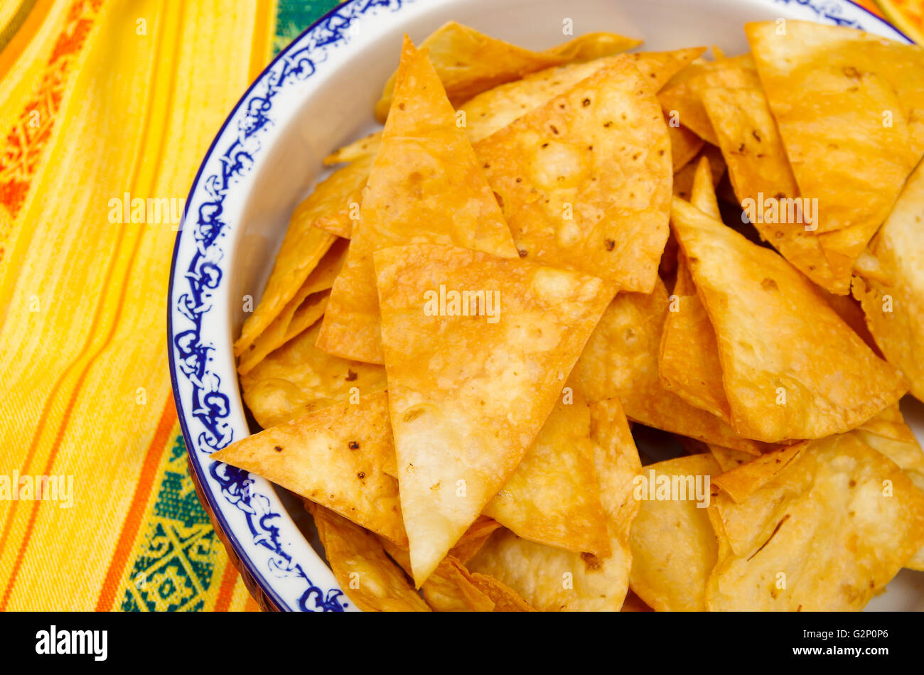 Bowl of crunchy delicous tortilla chips sitting on native american ...