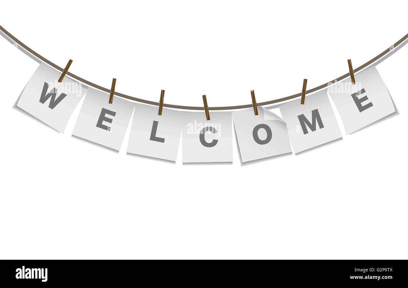 Welcome word on white hanged paper on white background Stock Vector ...