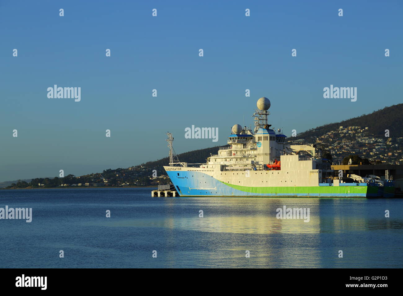 Tasmania australia large boat research vessel reflection water hi-res ...