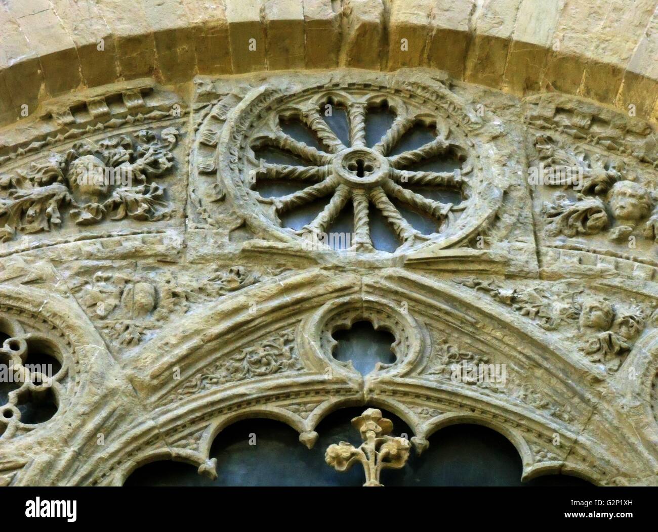 External detail from a church in Florence, Italy. Stonework, sculptures ...