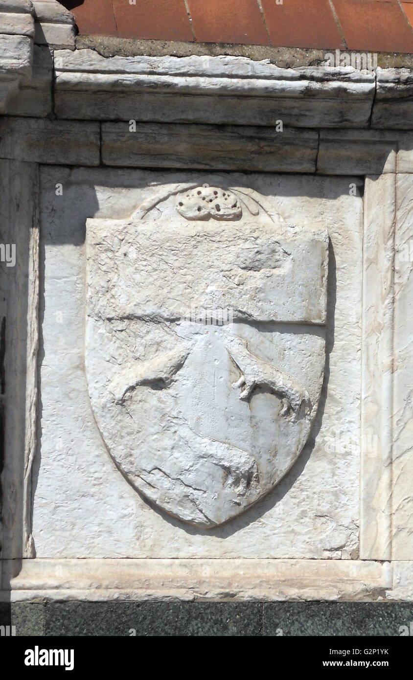 External detail from a church in Florence, Italy. Stonework reliefs ...