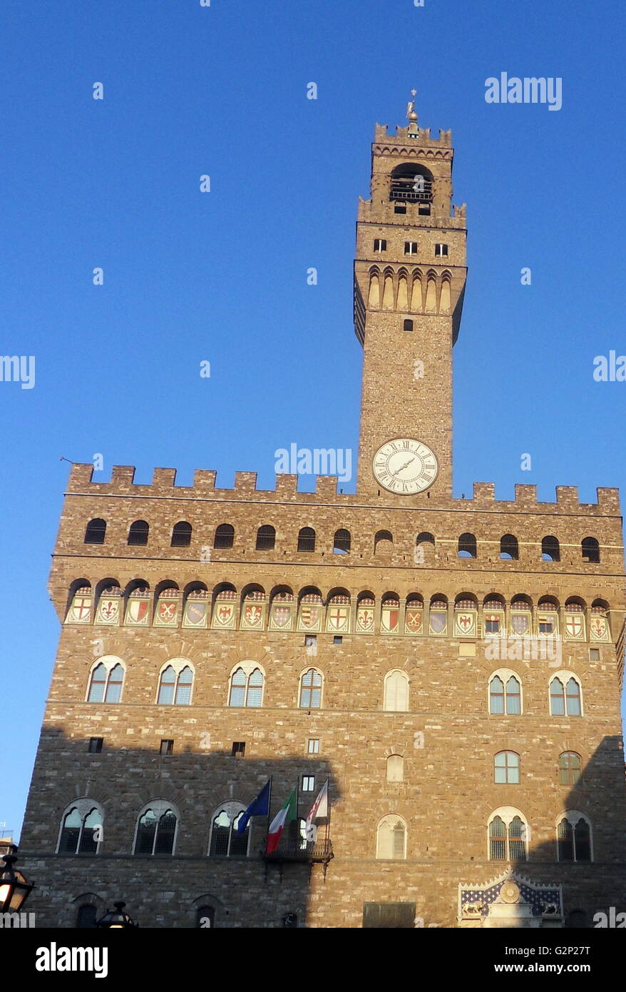 The Palazzo Vecchio. Town hall of Florence, Italy. A huge Romanesque ...