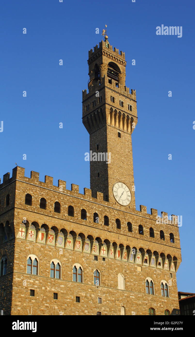 The Palazzo Vecchio. Town hall of Florence, Italy. A huge Romanesque ...