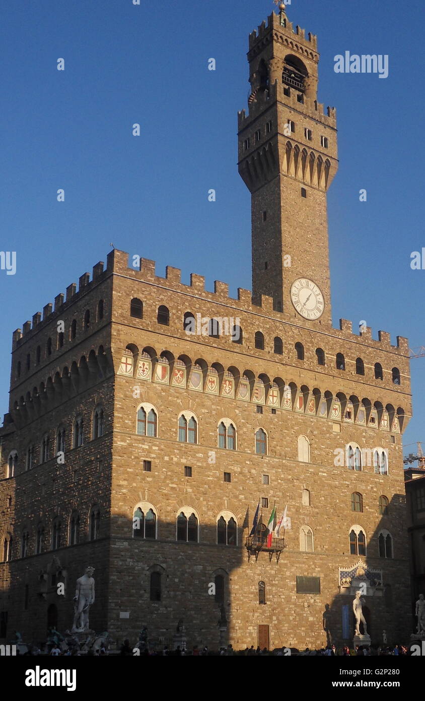 The Palazzo Vecchio. Town hall of Florence, Italy. A huge Romanesque ...