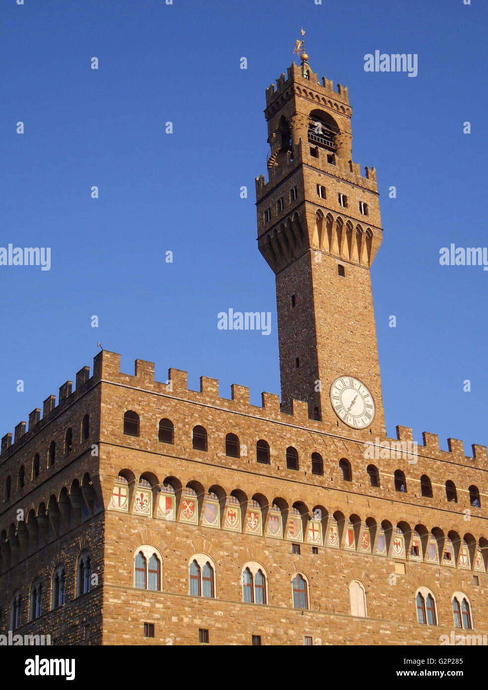 The Palazzo Vecchio. Town hall of Florence, Italy. A huge Romanesque ...