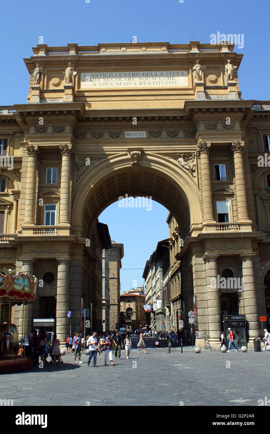 The triumphal arch at Piazza della Repubblica, Florence, Italy. The ...
