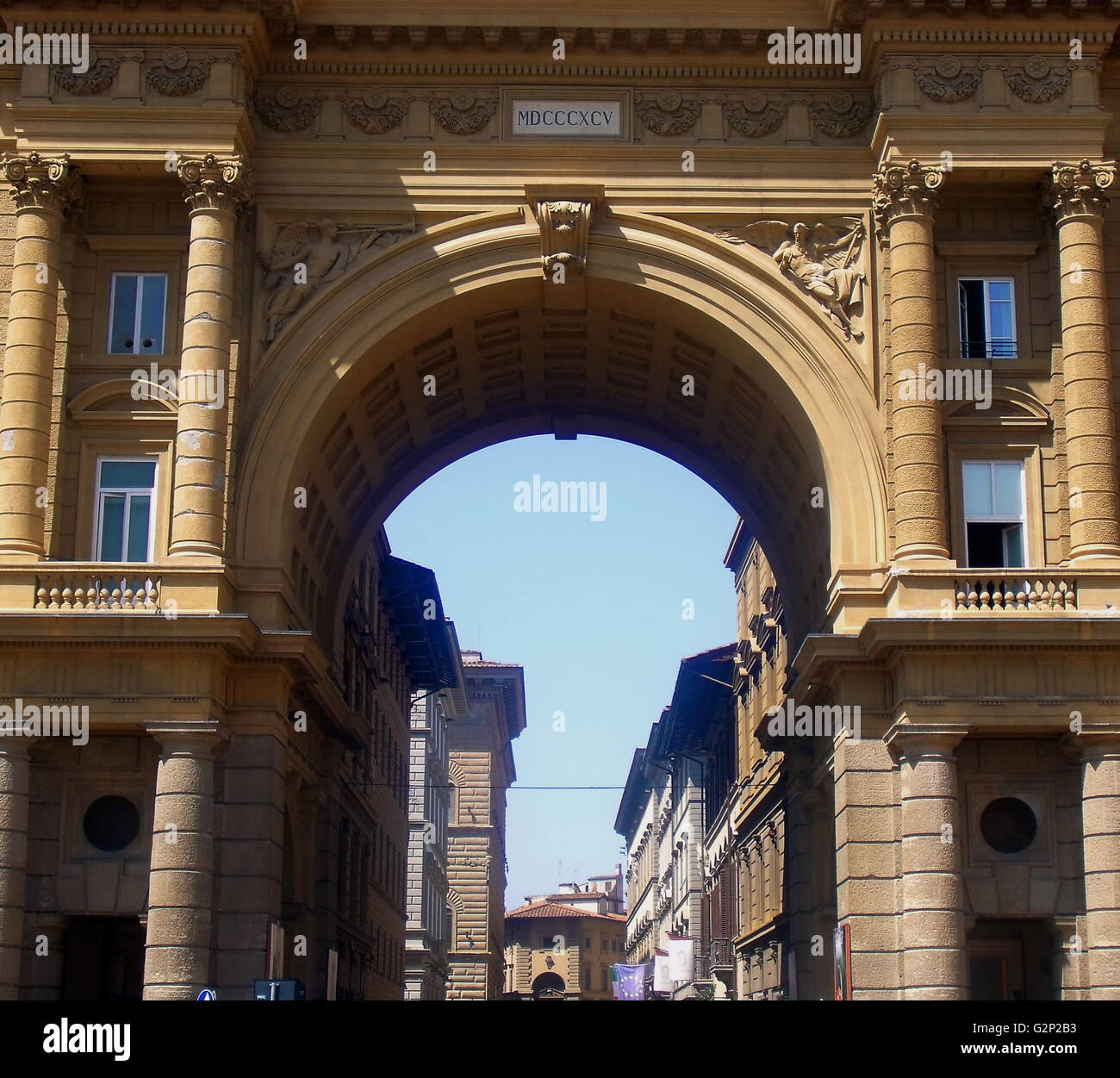 The triumphal arch at Piazza della Repubblica, Florence, Italy. The ...