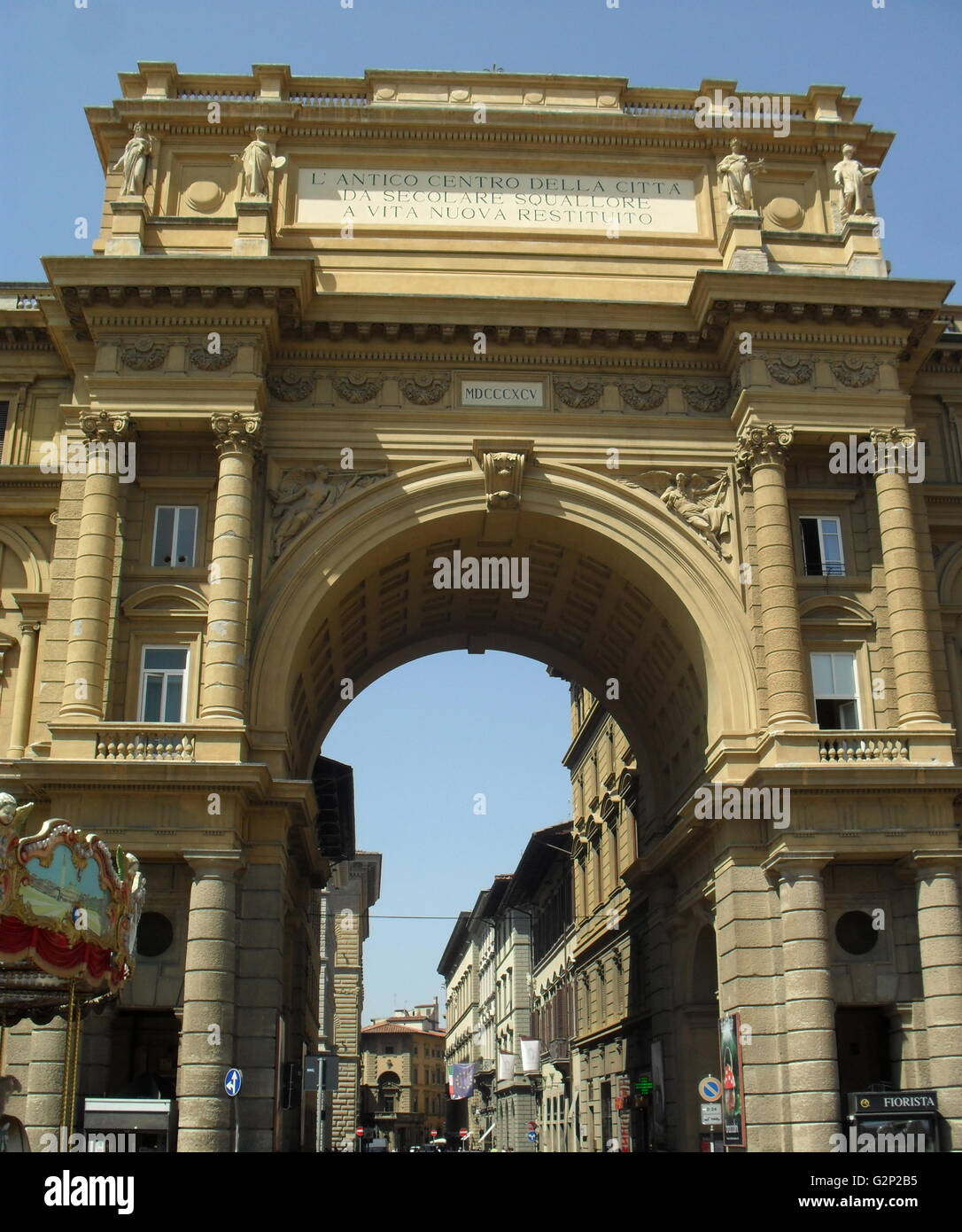 The triumphal arch at Piazza della Repubblica, Florence, Italy. The ...