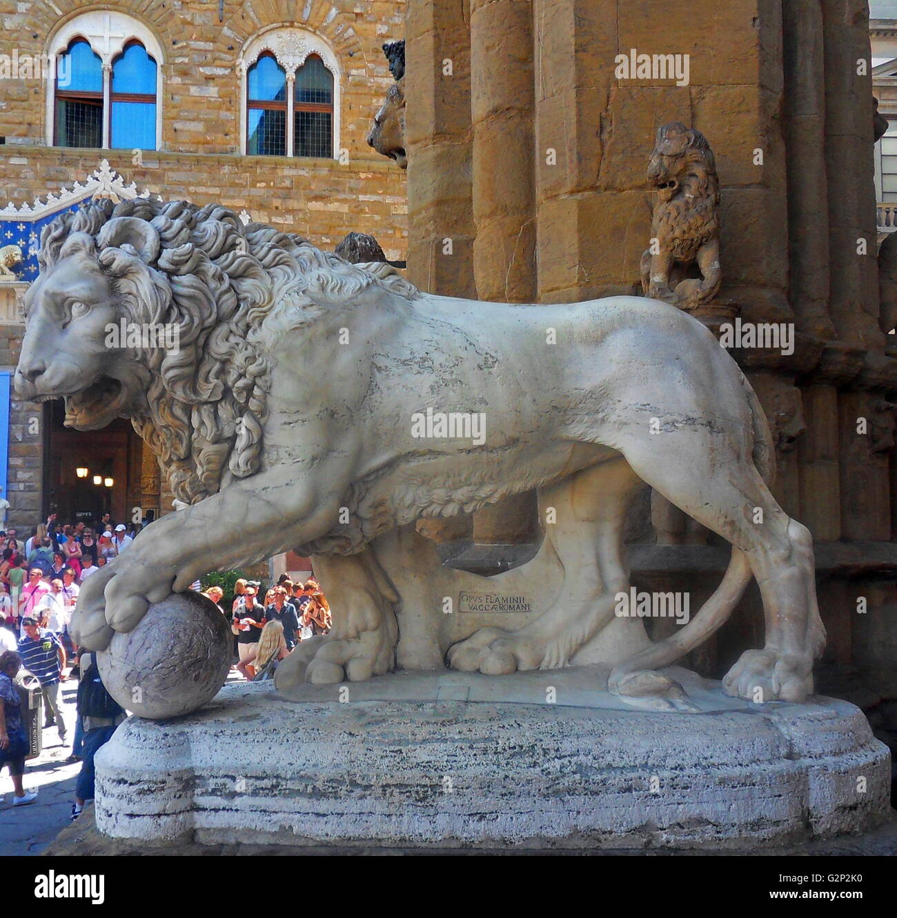 One of the Medici lions displayed at the Loggia dei Lanzi, Florence ...