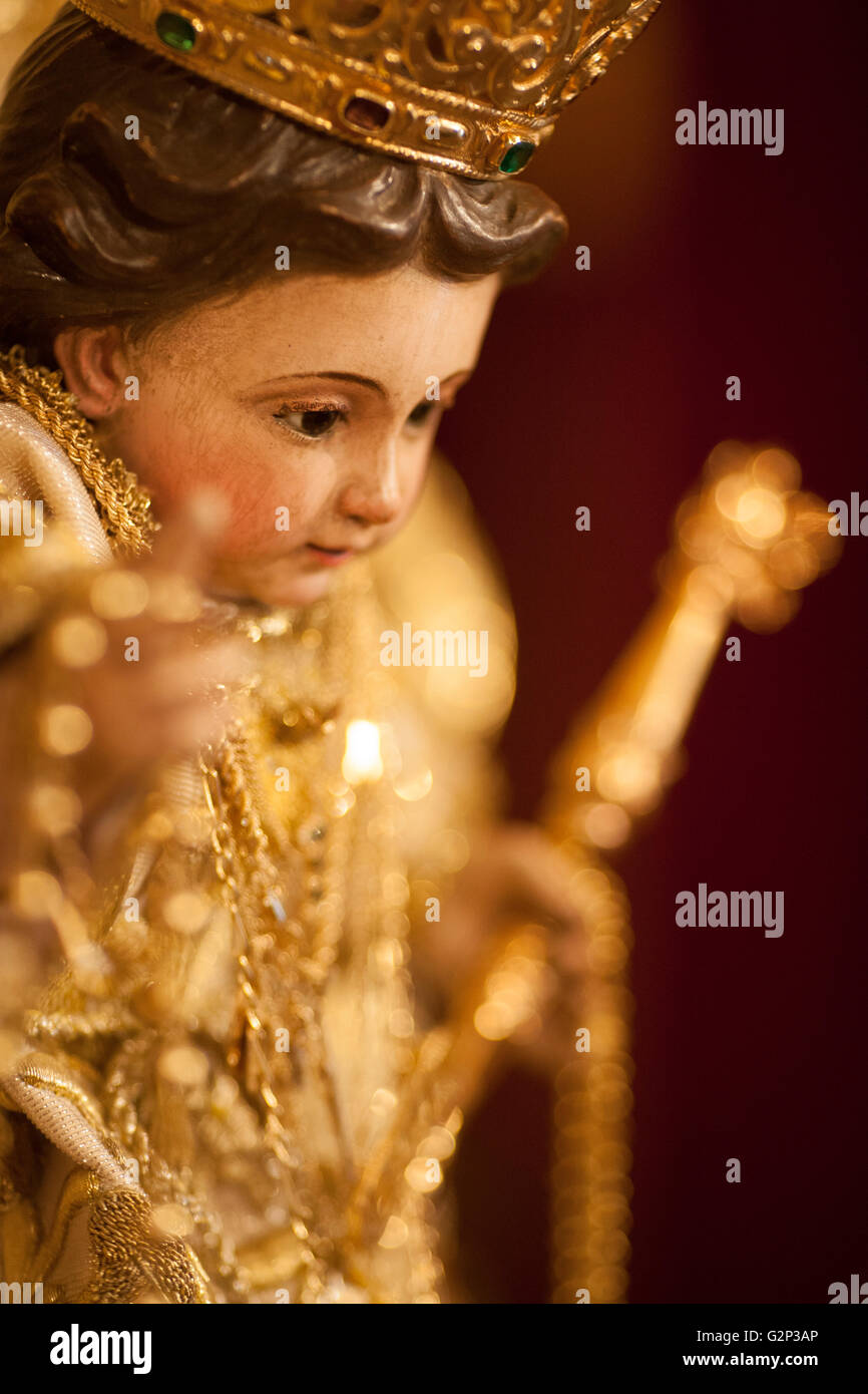 Close-up image of Baby Jesus, an anonymous carving from the 18th ...