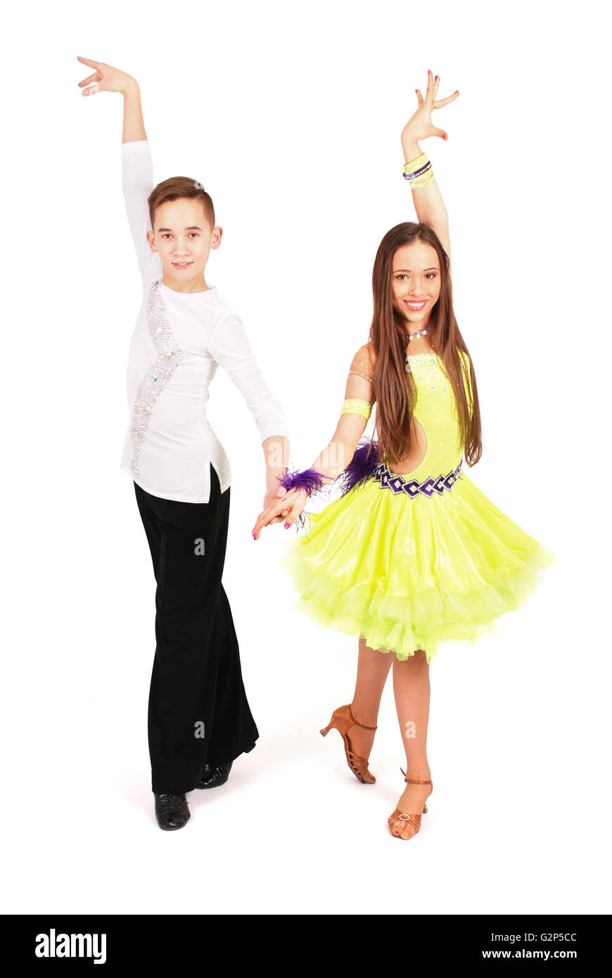Boy and girl dancing ballroom dance on white background Stock Photo - Alamy