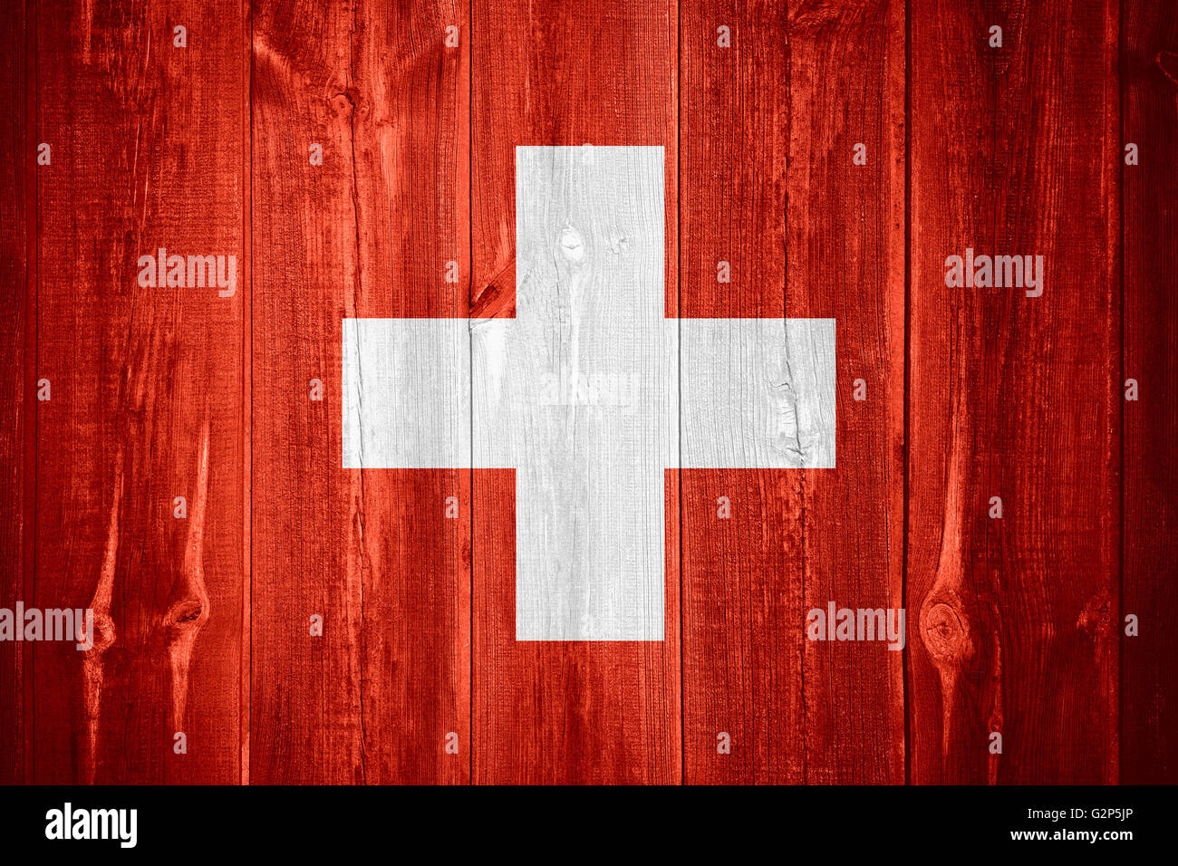 flag of Switzerland or Swiss banner on wooden background Stock Photo ...
