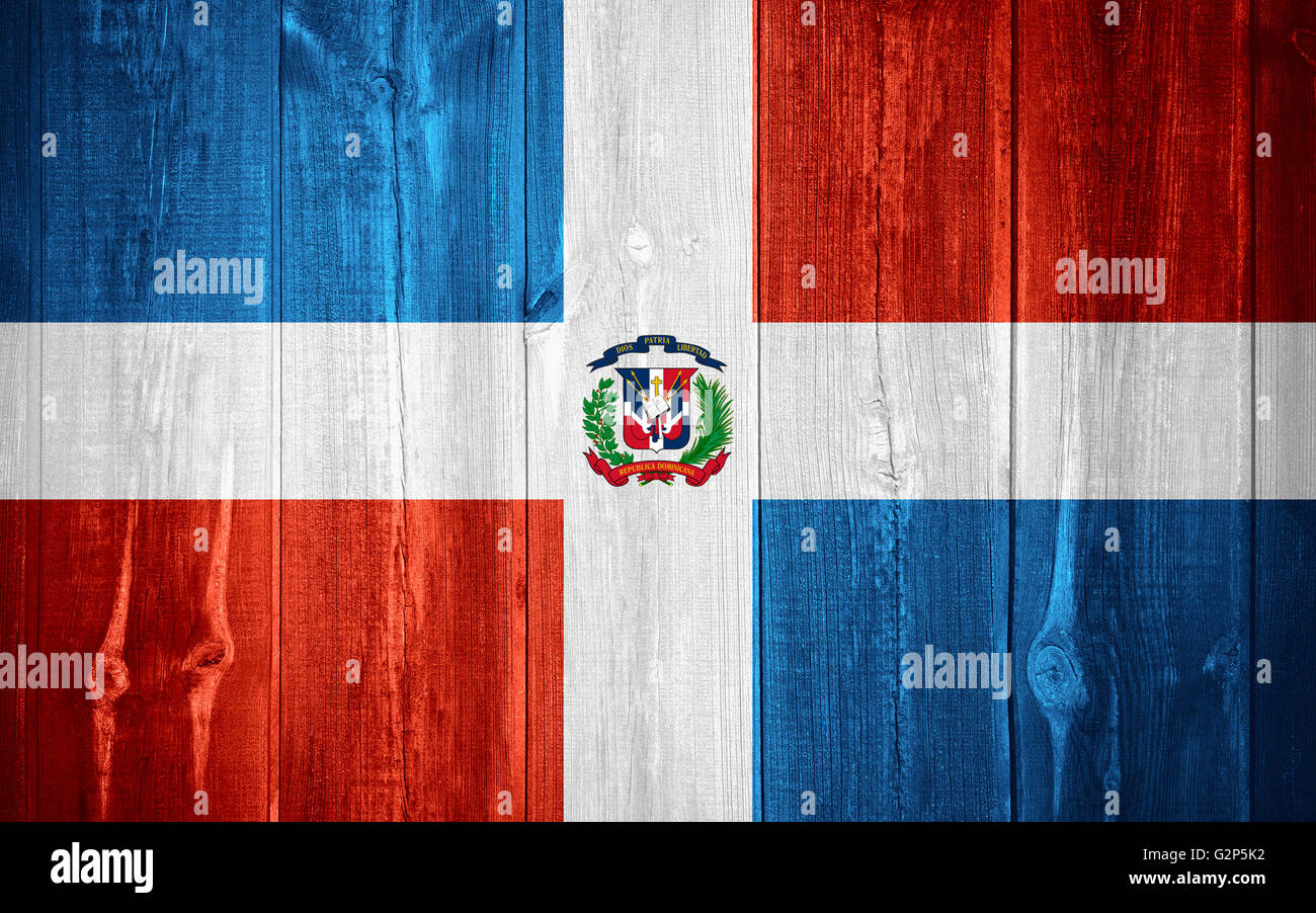 flag of Dominican Republic or banner on wooden background Stock Photo ...