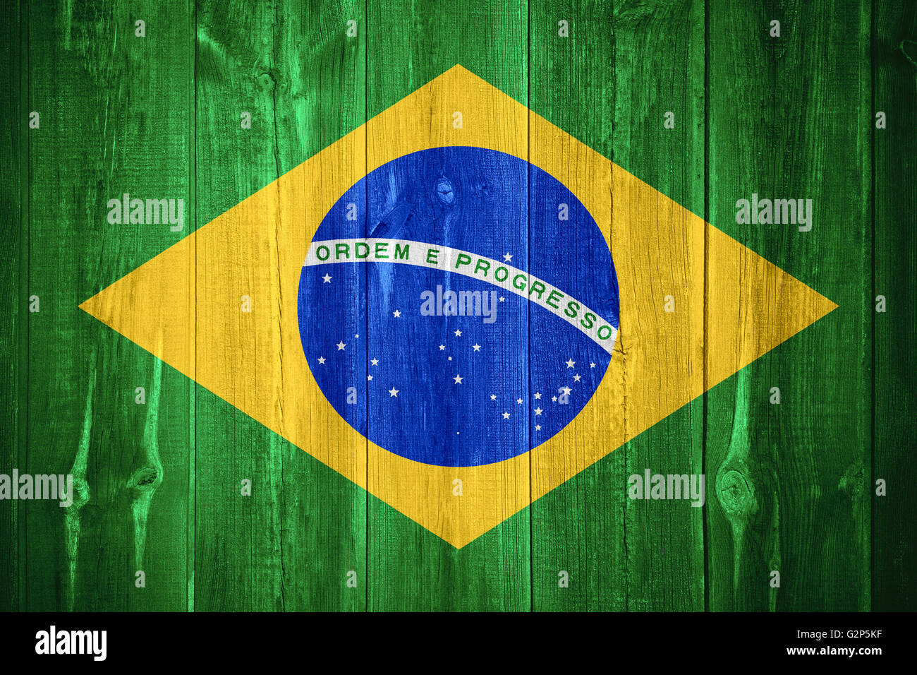 flag of Brazil or Brazilian banner on wooden background Stock Photo - Alamy