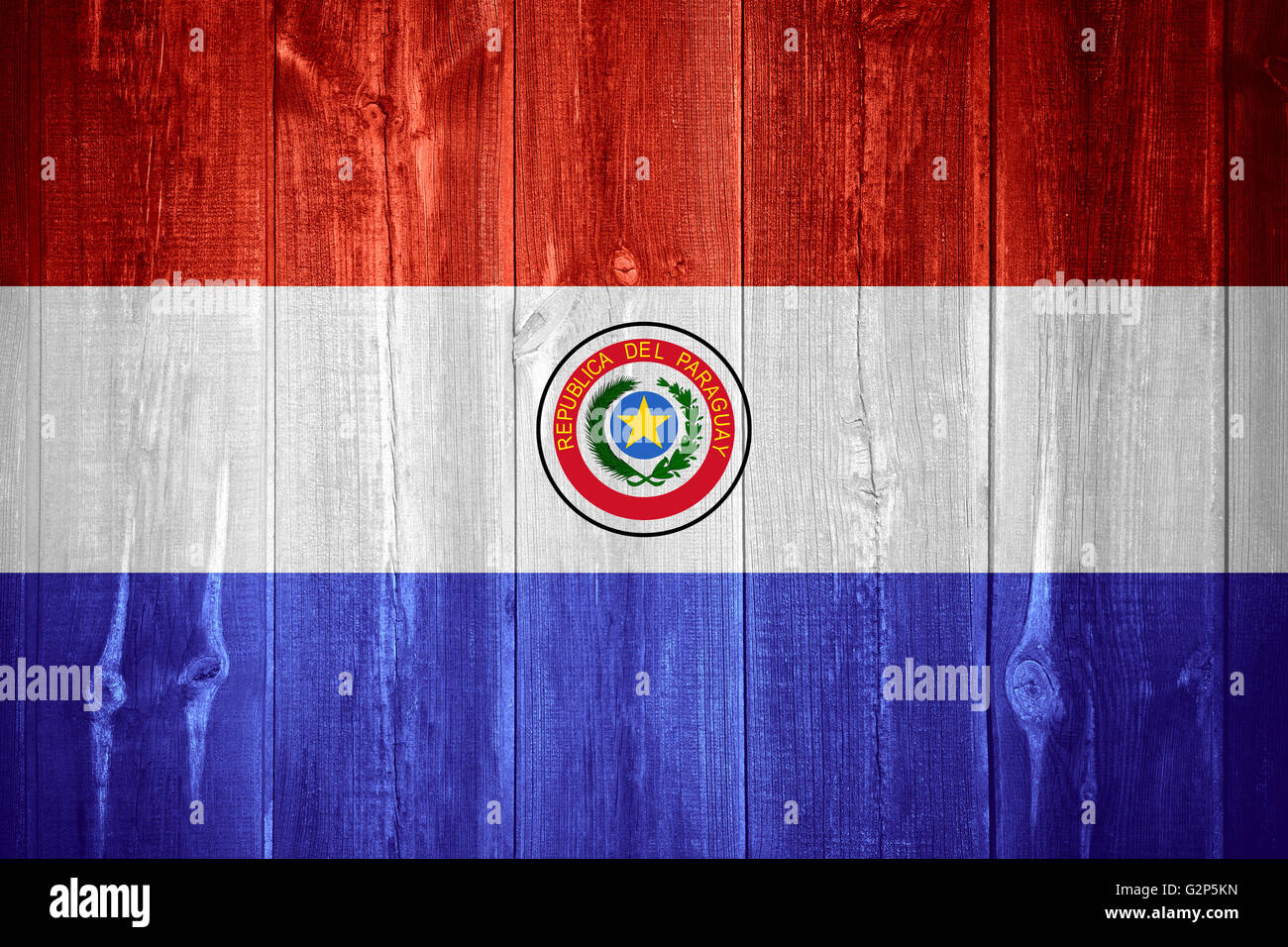 flag of Paraguay or Paraguayan banner on wooden background Stock Photo ...