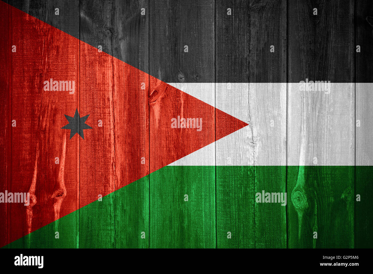 flag of Jordan or Jordanian banner on wooden background Stock Photo - Alamy