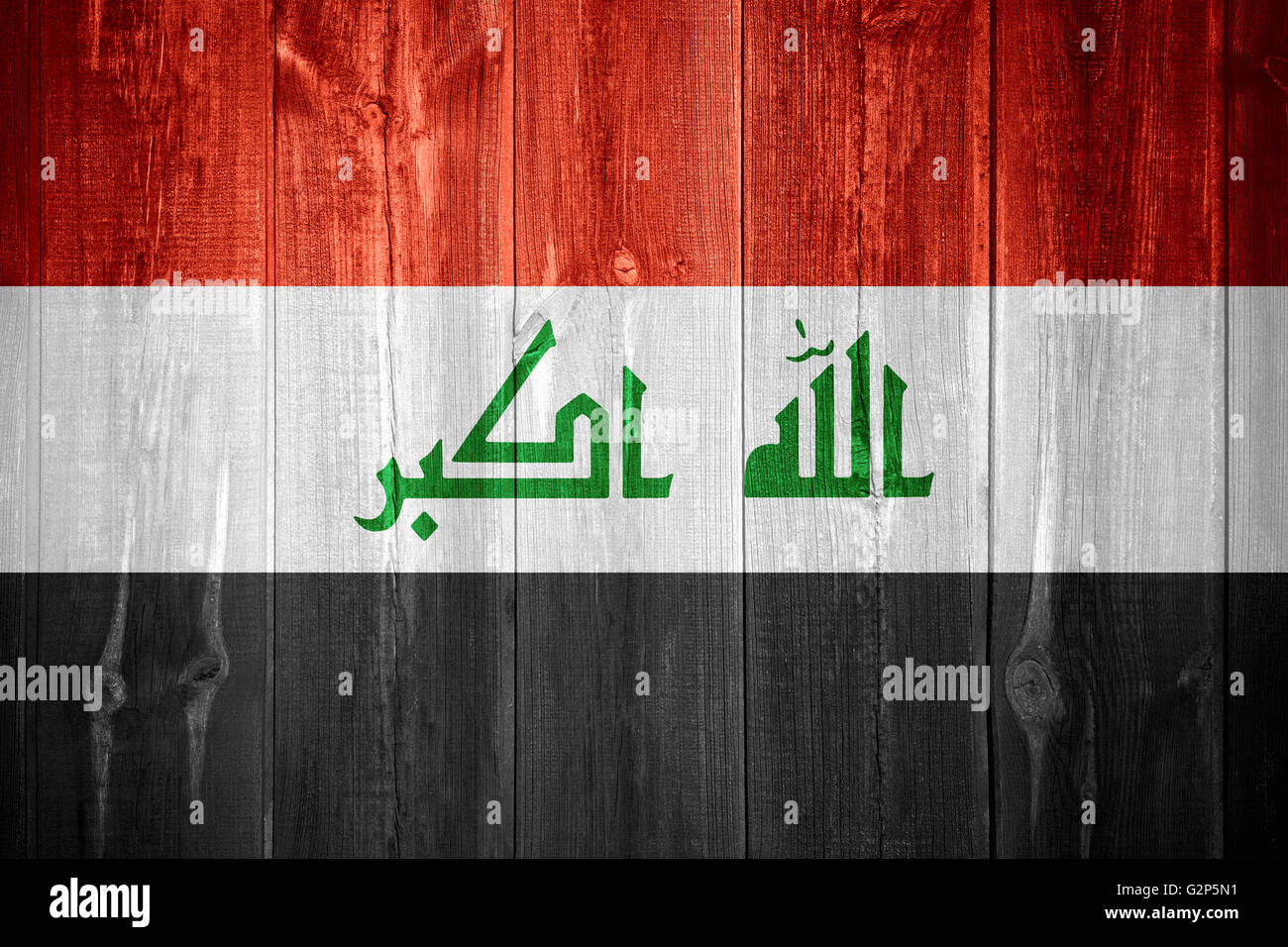 flag of Iraq or Iraqi banner on wooden background Stock Photo - Alamy